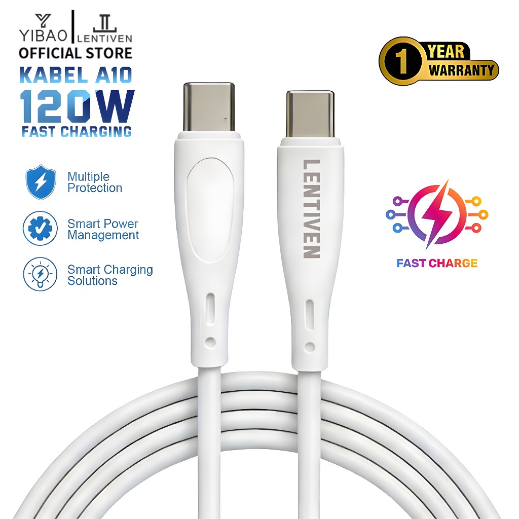 Jual YIBAO LENTIVEN Kabel Data PD Type C To Type C Fast Charging 5A Max ...