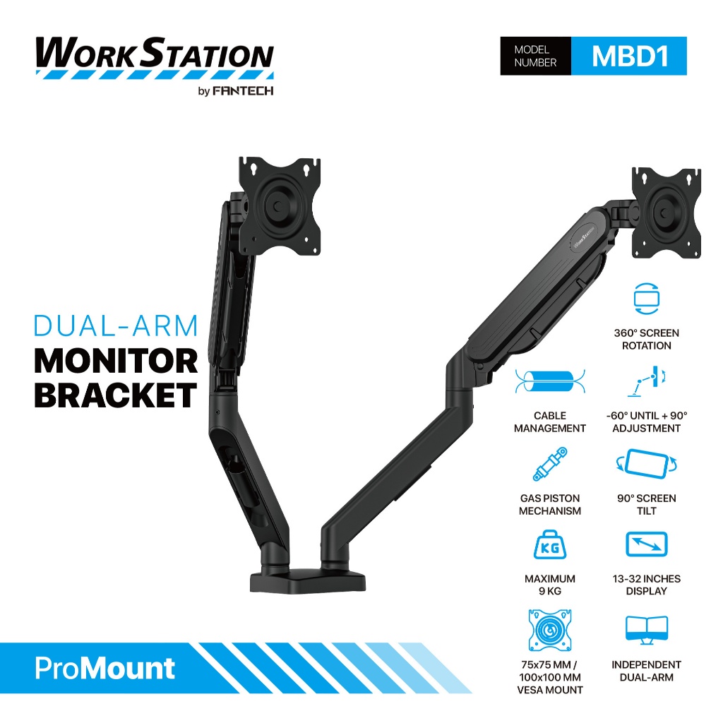 Jual FANTECH Workstation MBS1 MBD1 Single / Dual Stand Bracket Monitor ...