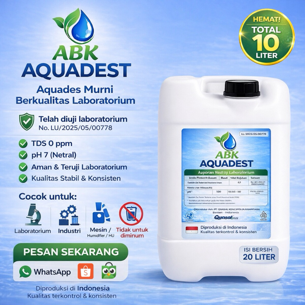 Jual Aquadest Aquadest Distilled Water Air Suling 10 Liter | Shopee ...