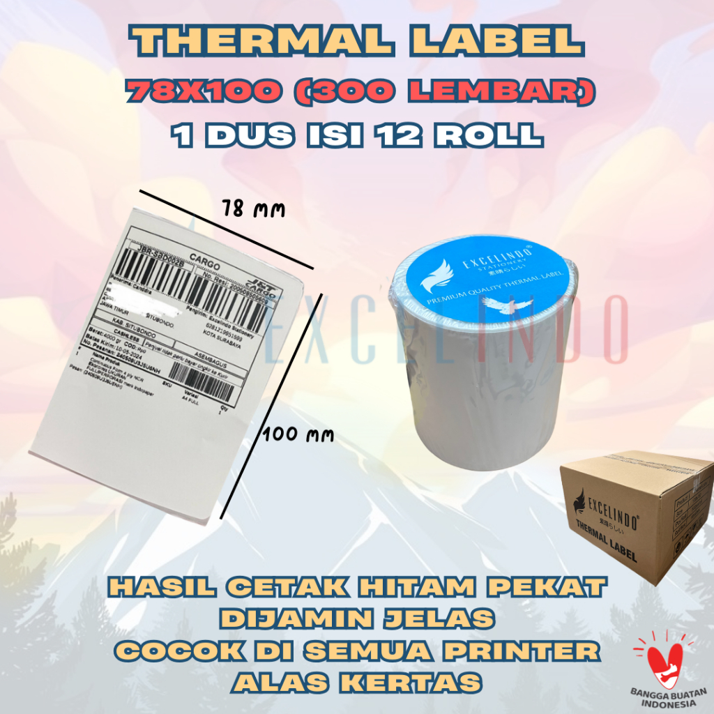 Jual (1 Dus Isi 12 pcs) Thermal Label /Sticker Roll 78x100 300 Lembar ...