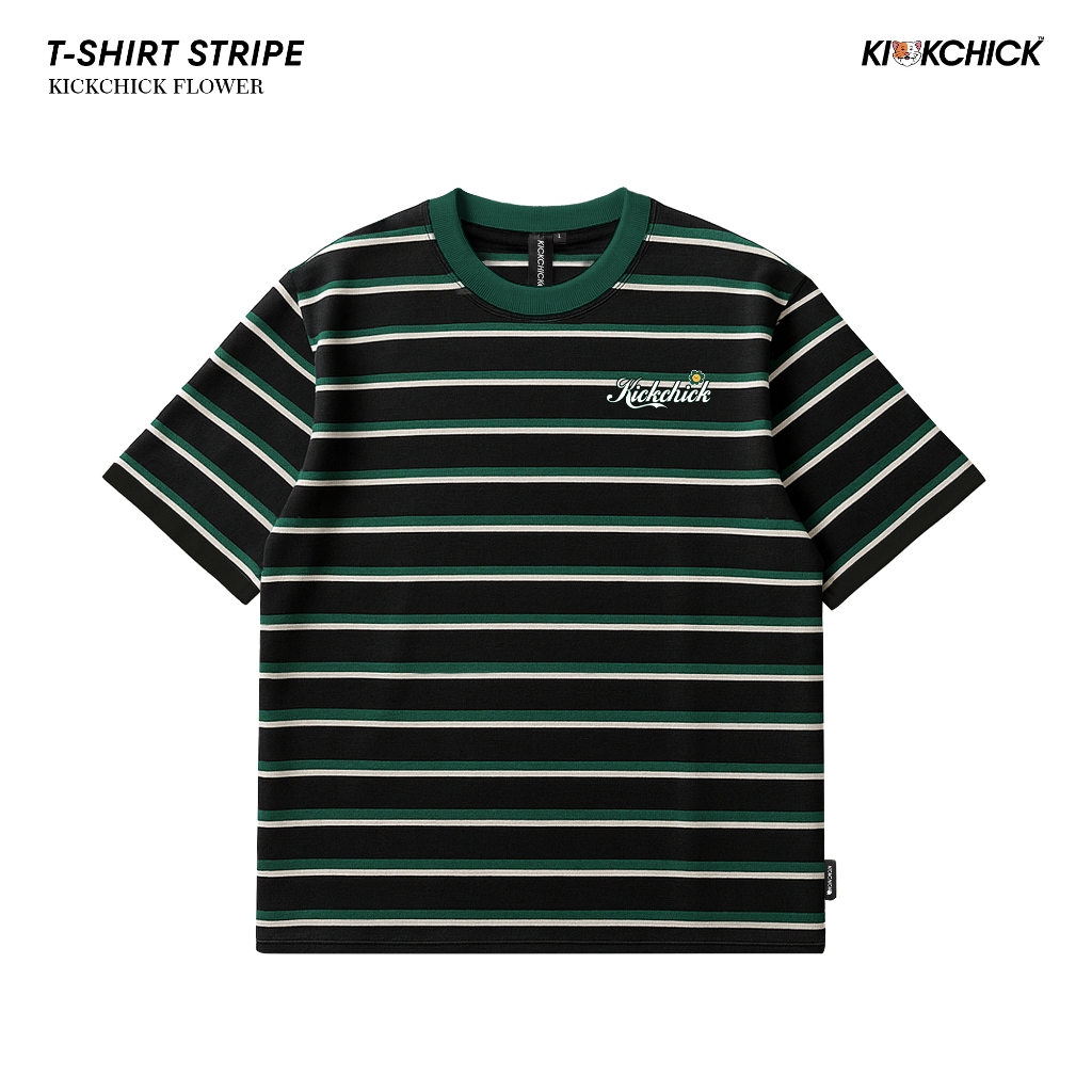 Jual Kickchick Reguler Tshirt Stripe Kickchick Flower Green Black ...