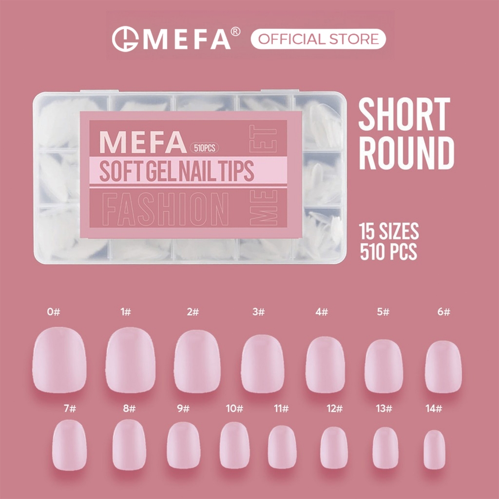 Jual MEFA Short round Nail Tips, 510Pcs Pre-shaped Full Matter Cover ...