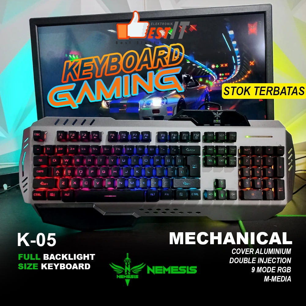 Jual Keyboard Gaming Mechanical Full Size Keyboard Backlight 9 Mode RGB ...