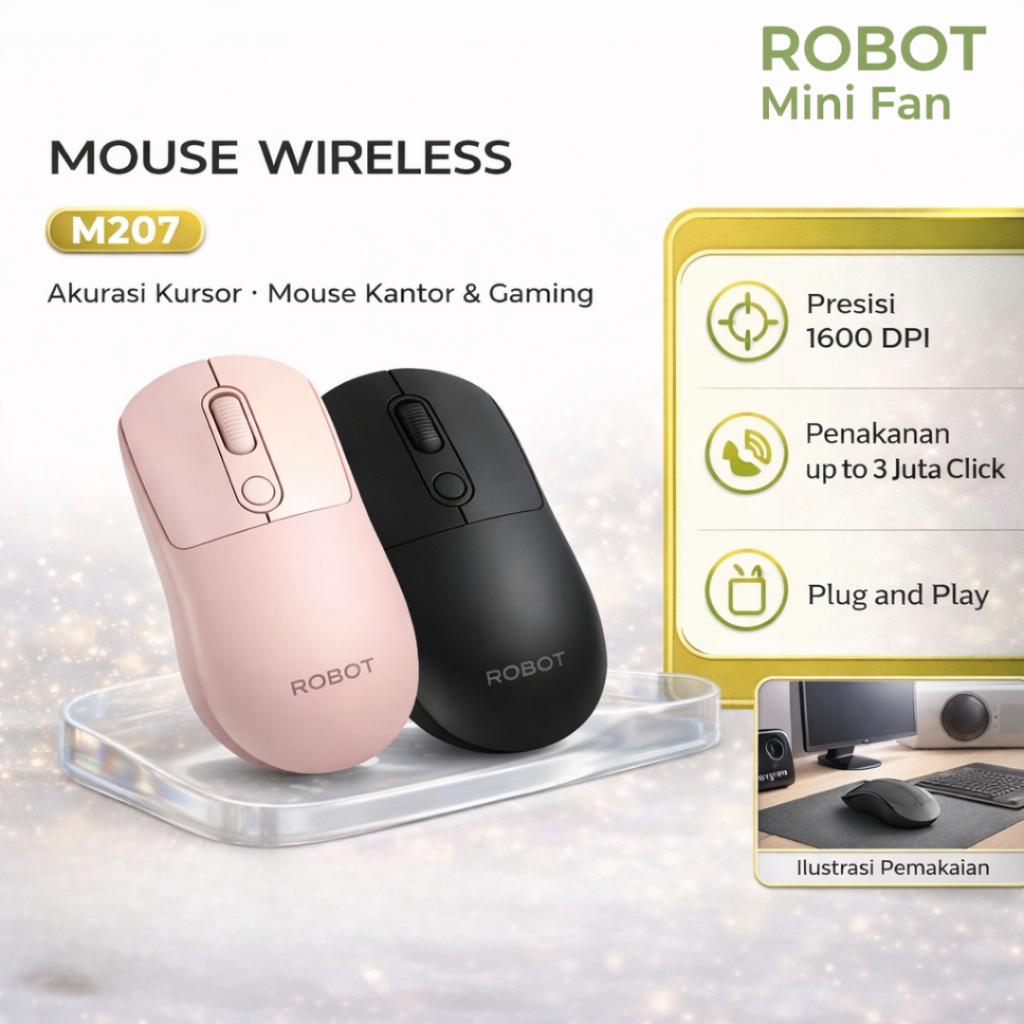 Jual ROBOT Mouse Wireless Silent Click 2.4GHz Optical 1600DPI Split ...
