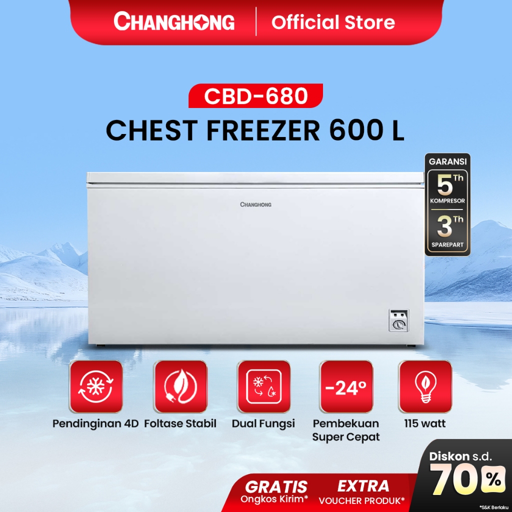 Jual Changhong Chest Freezer CBD680 Kapasitas 600 Liter (Fast Freezing ...