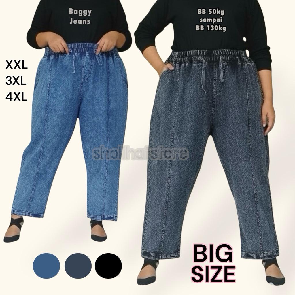 Jual BAGGY PANTS JEANS SNOW WANITA BIG SIZE BB 70KG BB 100KG BB 130KG ...