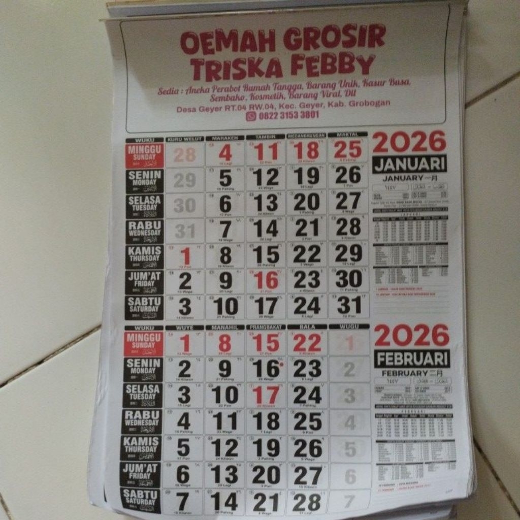 Jual kalender jadul , kalender dinding 2026, kalender masehi. 6 lembar ...