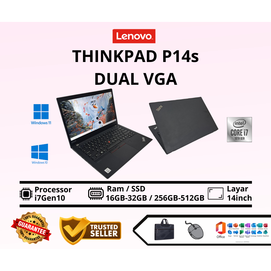 Jual Laptop Gaming Lenovo Thinkpad P14s Core i7Gen10 Dual VGA Intel UHD ...
