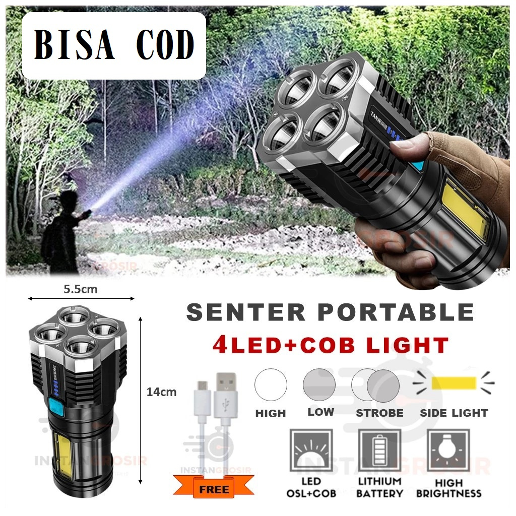 Jual LS03 Senter Portable 4 LED + COB Light Super Terang Senter ...