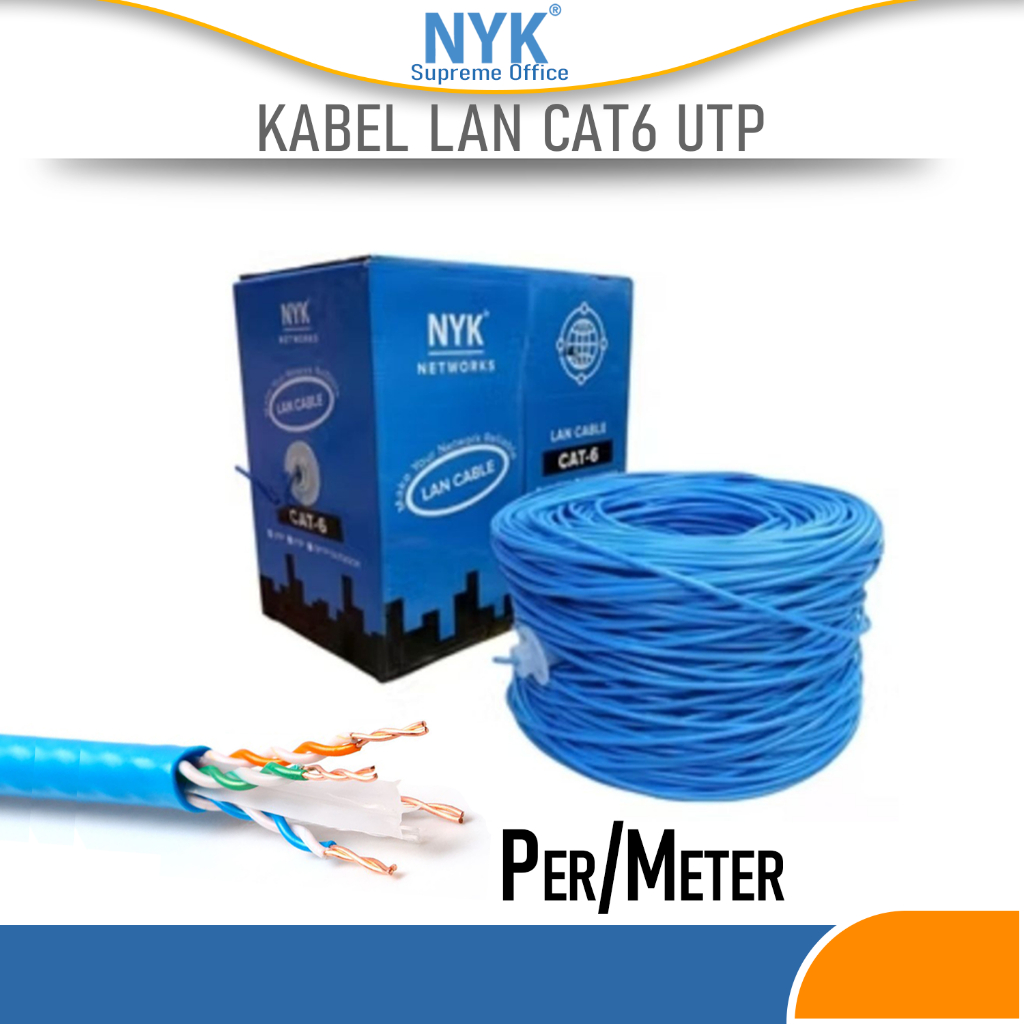 Jual NYK Kabel Lan UTP RJ45 Cat6 biru Ethernet Per Meter | Shopee Indonesia
