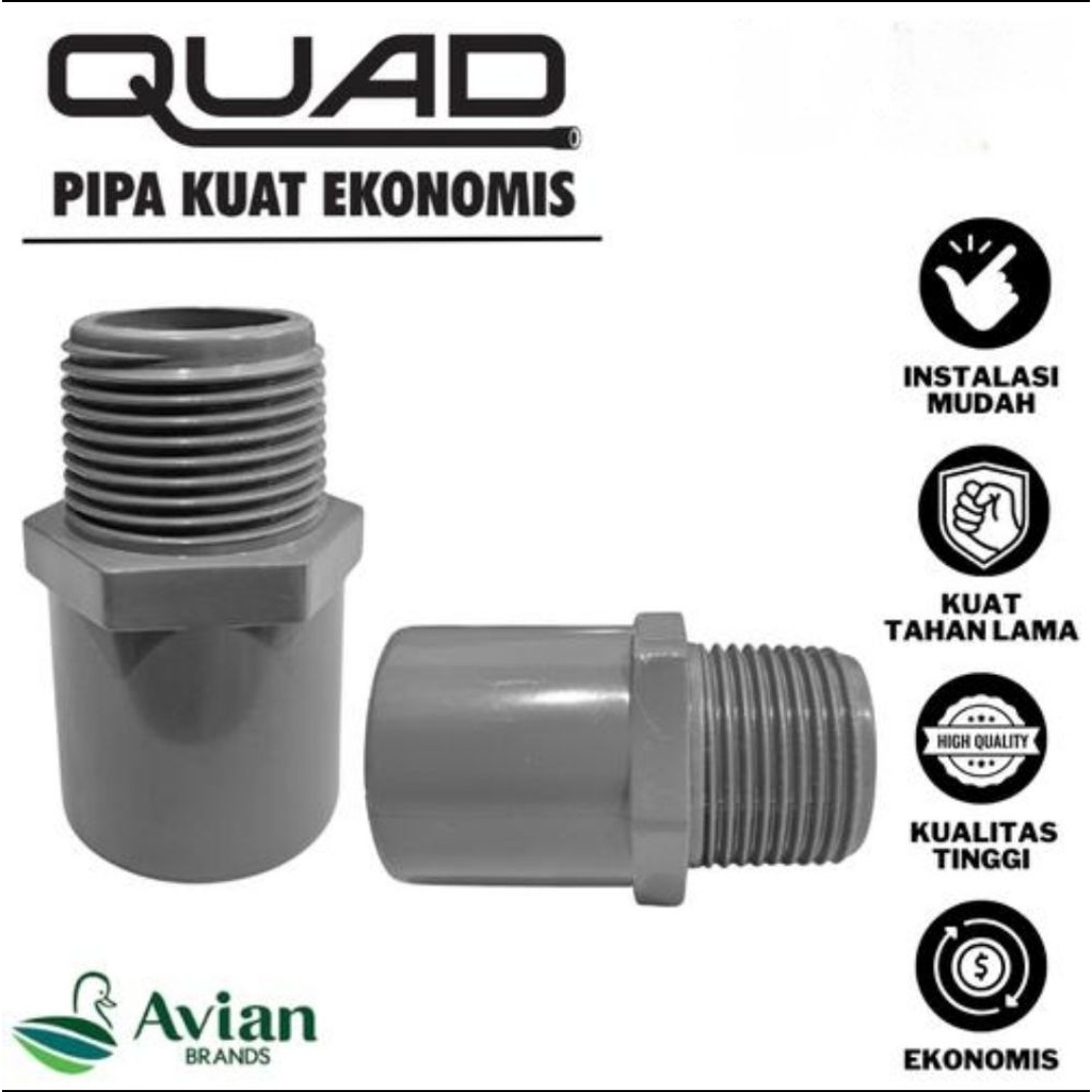 Jual Sok drat luar fiting pipa pvc Valve Socket QUAD 1/2" 3/4" | Shopee ...