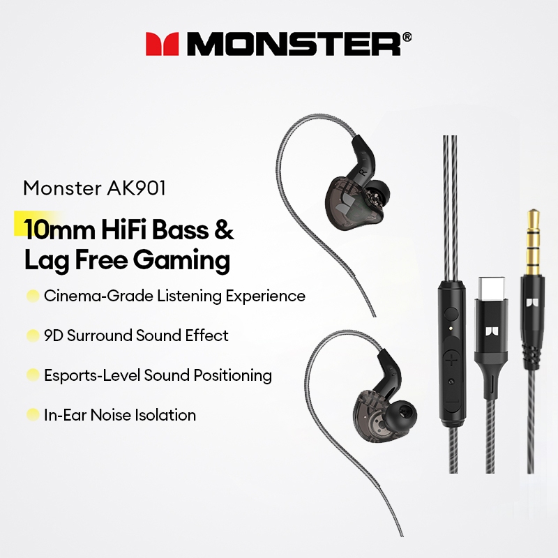 Jual Monster AK901 TWS Professional Gaming Headset Kabel Wired Earphone ...