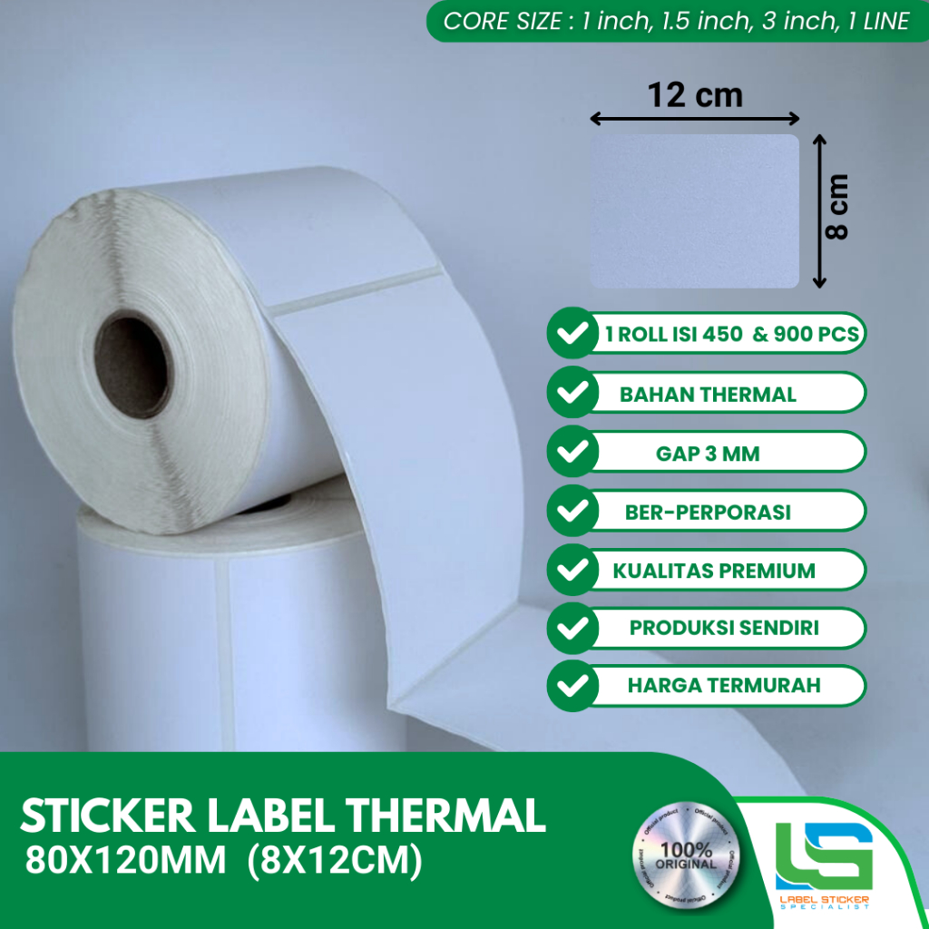 Jual LABEL BARCODE THERMAL 80X120 MM atau 8X12CM ISI 450 & 900PCS ...