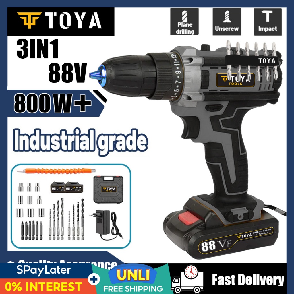 Jual TOYA 3 in 1 Cordless Electric Drill Impact Drill 9980 Volt Mesin ...
