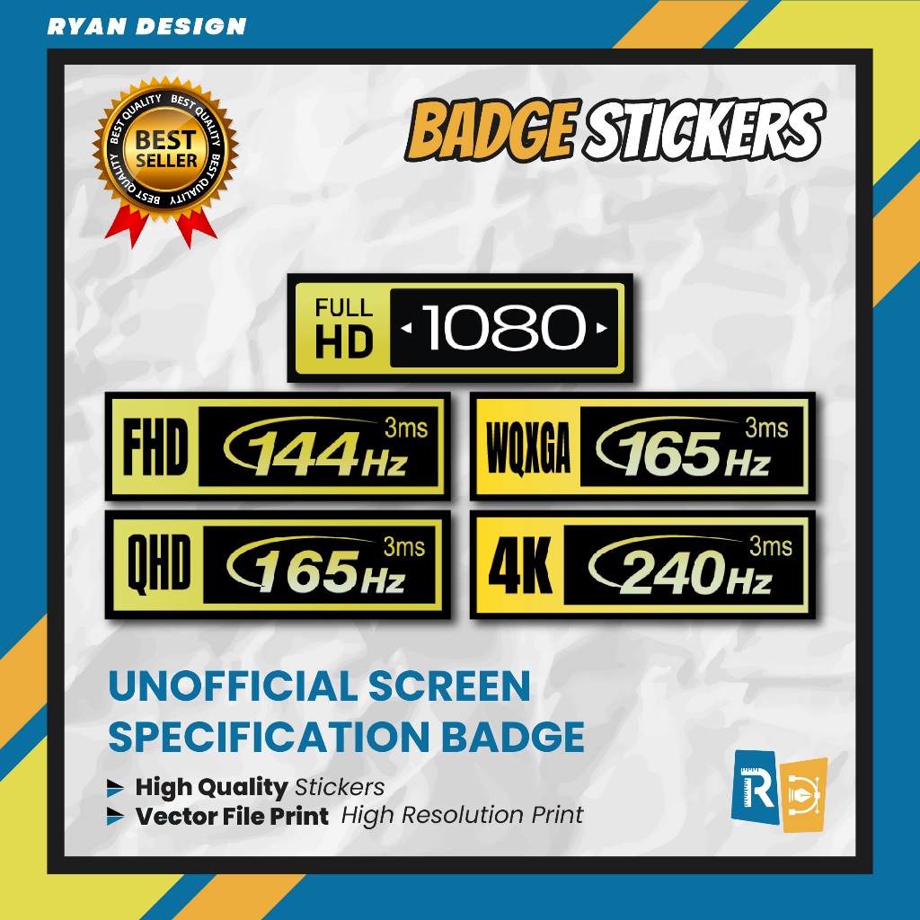 Jual Sticker Logo Spesifikasi Layar Full HD QHD 165 Hz 1080p FHD 144 Hz ...