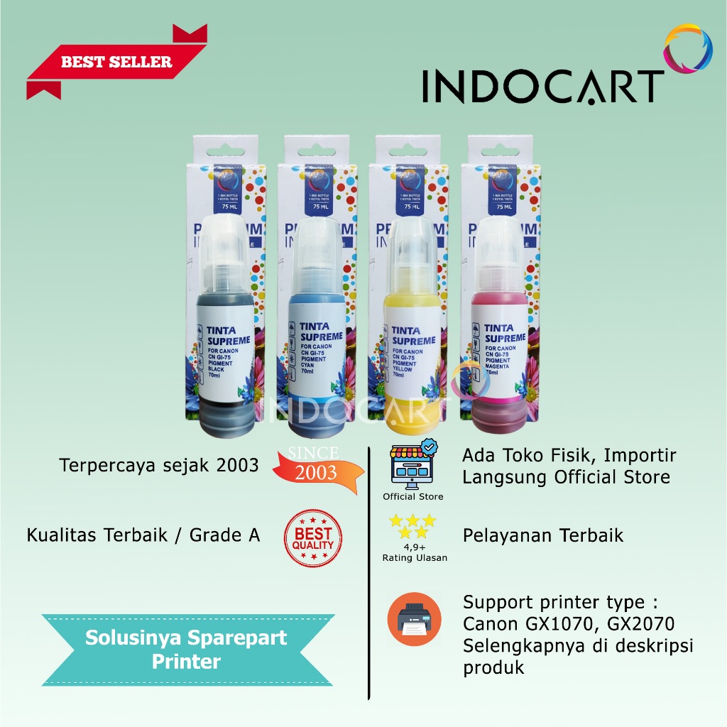 Jual Tinta Supreme Canon GI-75 GI75 Compatible Pigment Ink-Canon GX1070 ...