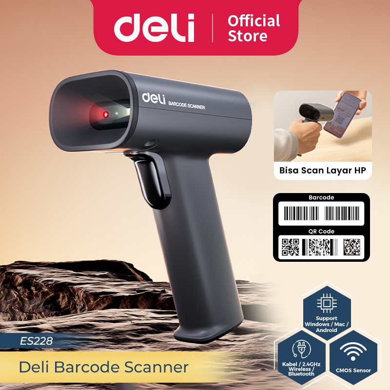 Jual Deli Barcode Scanner 1D/2D Kabel & Wireless USB Bluetooth Pemindai ...