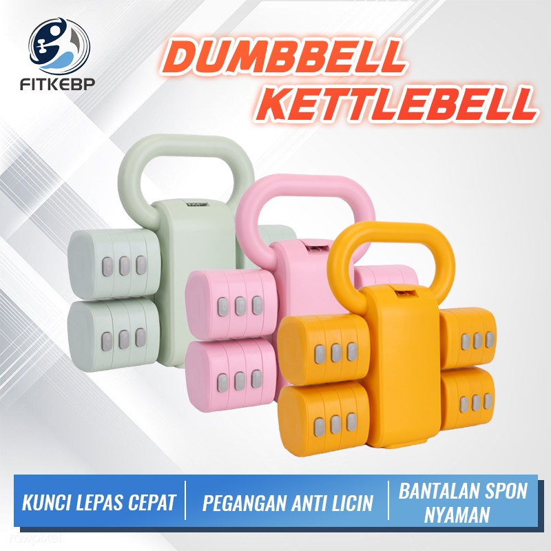 Jual Adjustable Kettlebell Dumbell 12 LBS / 5,4 Kg 2-IN-1 Alat Fitness ...