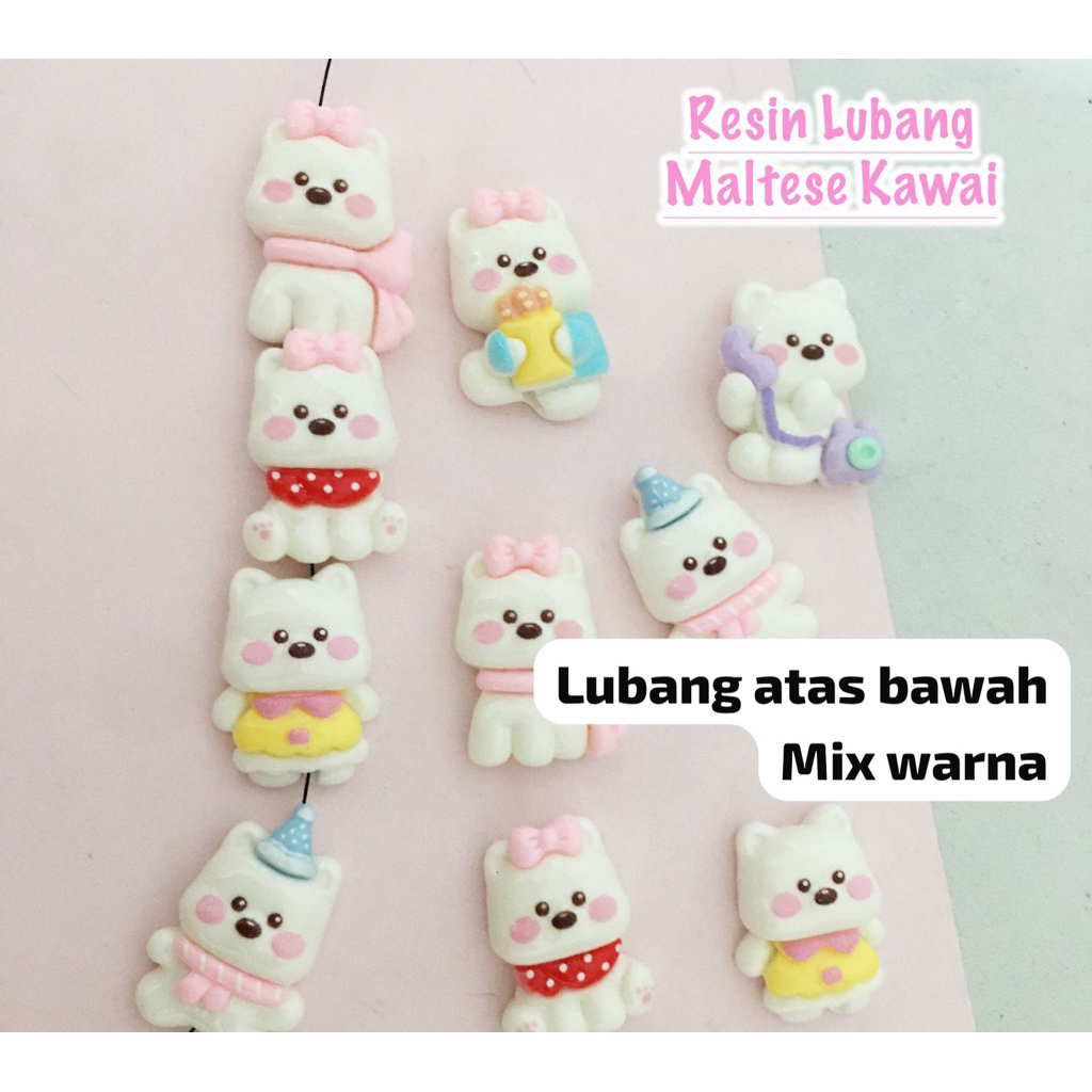 Jual [50 pcs] resin MALTESE KAWAI lubang tembus atas bawah mix warna ...