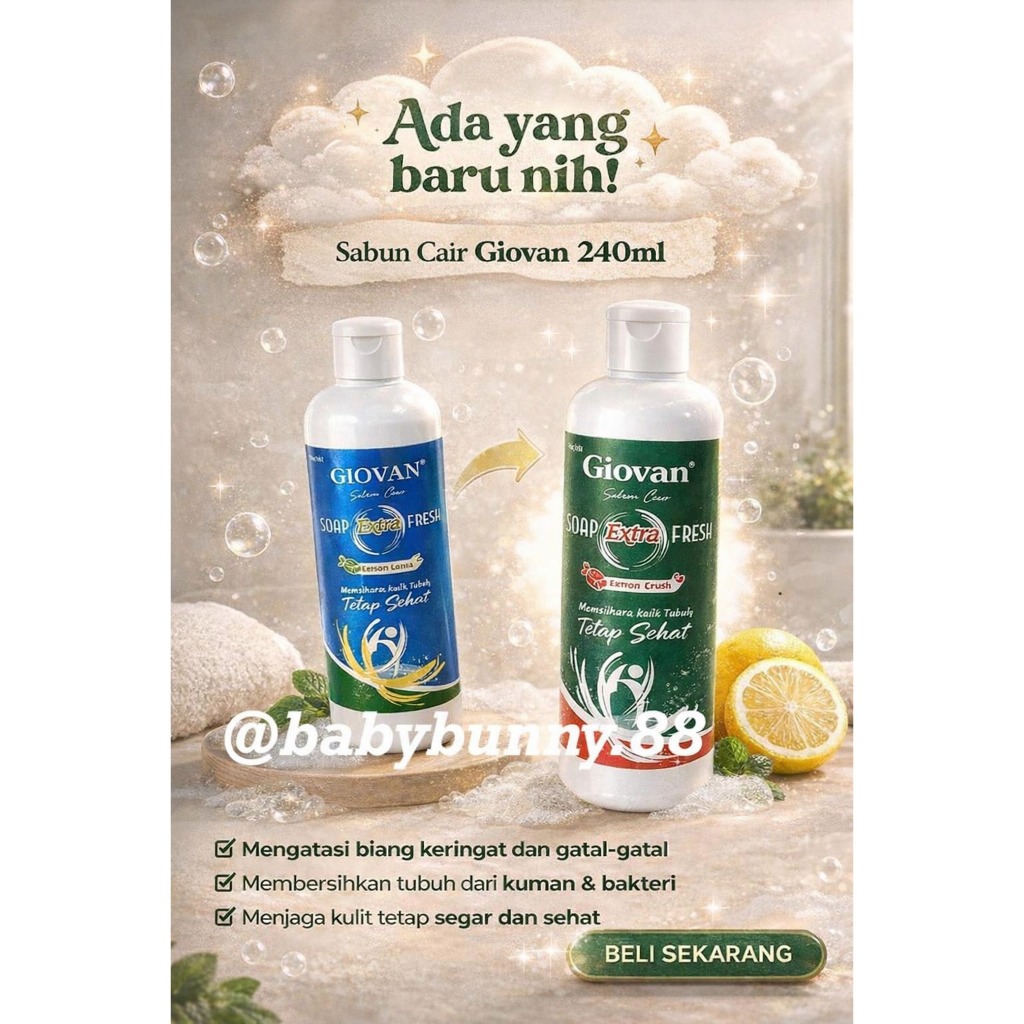 Jual 1 (DUS) SABUN GIOVAN SOAP FRESH LEMON CRUSH 240ML BIANG KERINGAT ...