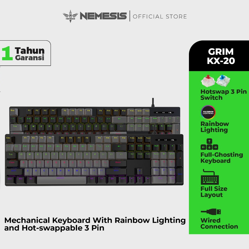 Jual NEMESIS Keyboard Fullsize Mechanical GRIM KX-20 3 PIN Hotswappable ...