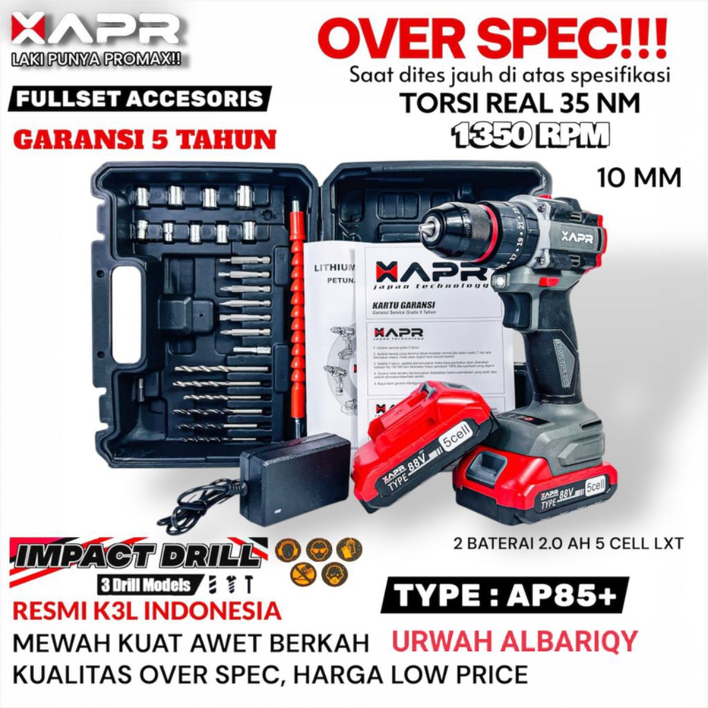 Jual APR RAJA BOR impact drill BRUSHLESS TYPE AP85+ 10mm keyless auto ...
