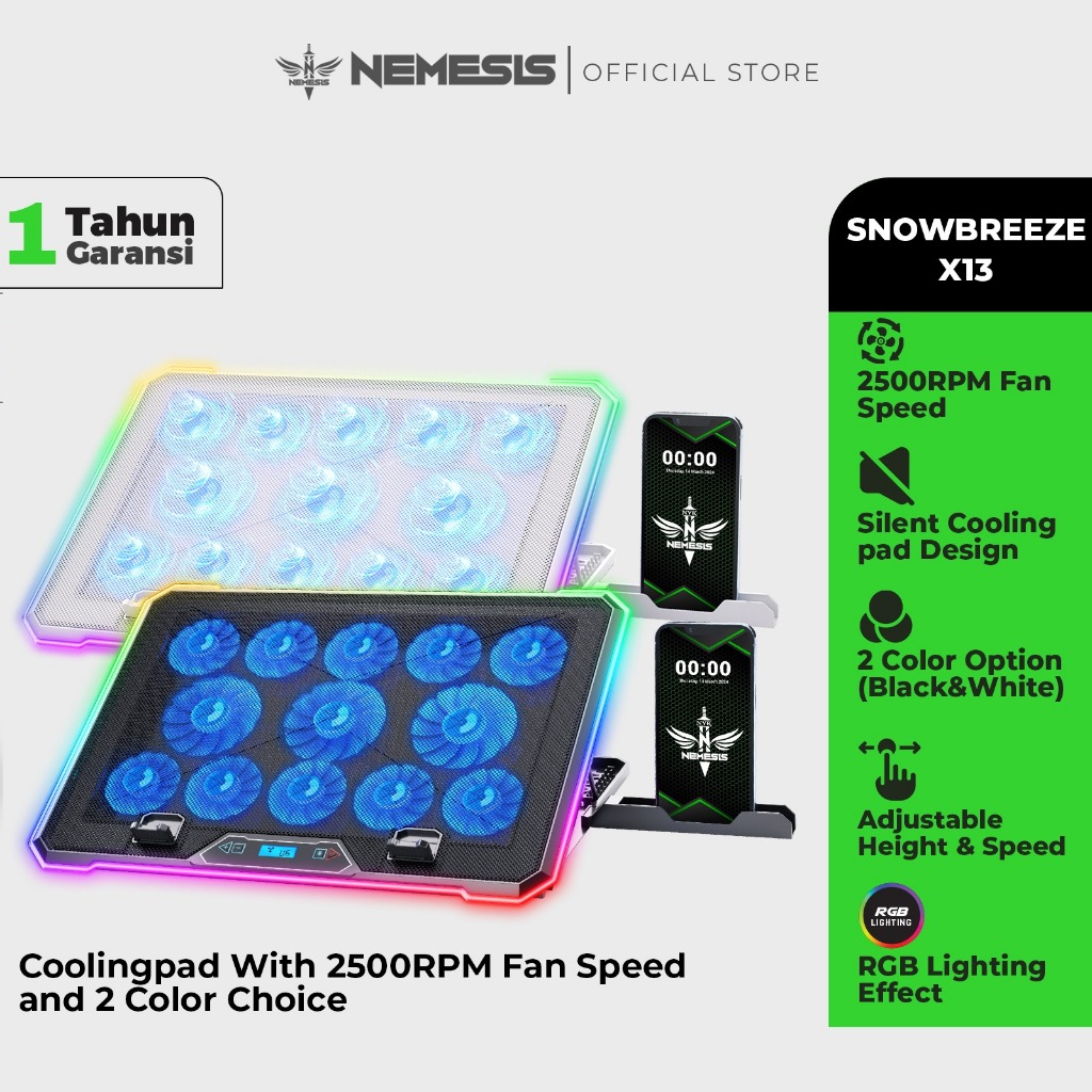 Jual NEMESIS Coolingpad SNOWBREEZE X13 RGB with Digital Display 13 FAN ...