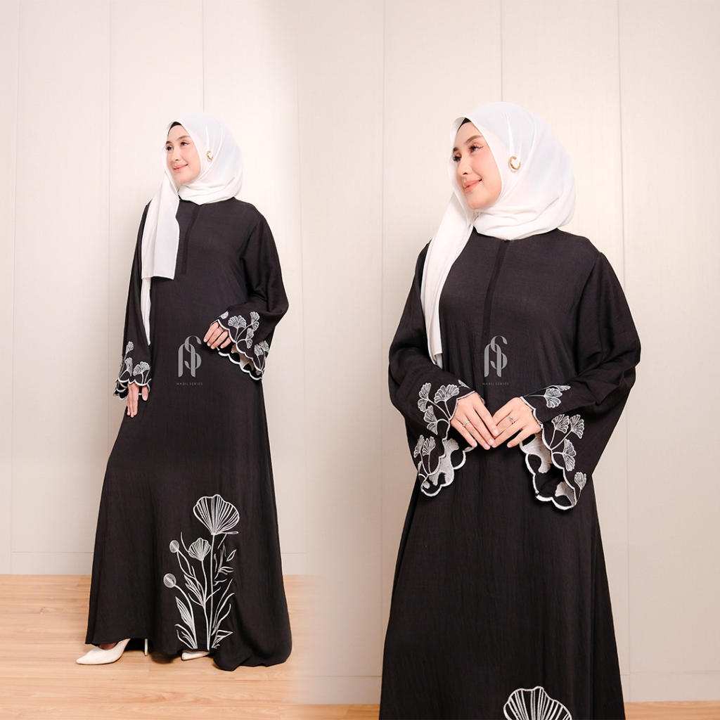 Jual Nabil Series - Abaya Hitam Mewah Bordir Linen Premium Elegan ...