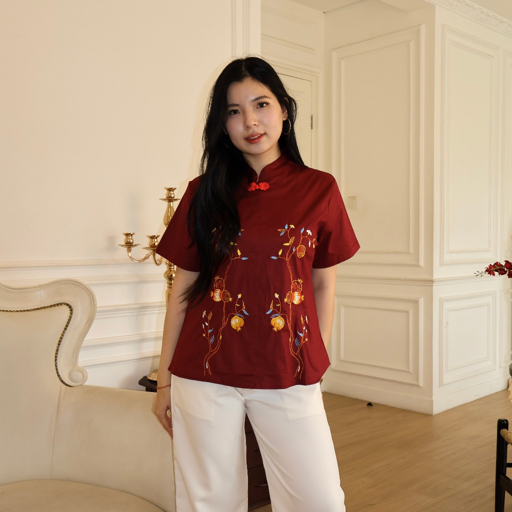 Jual Meihua Cheongsam Top Atasan Imlek Wanita Lengan Pendek / CNY Woman ...