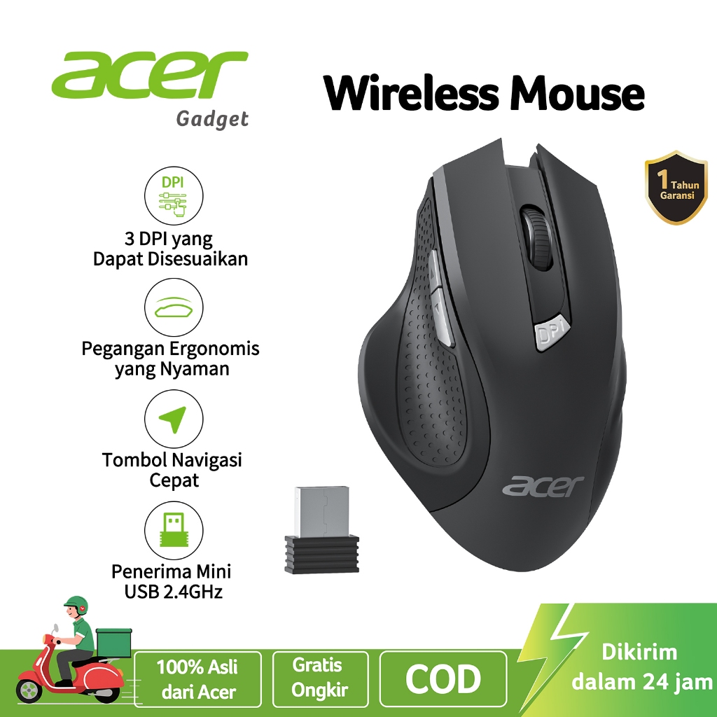 Jual acer Mouse Wireless 2.4GHz untuk Komputer dengan 6 Tombol 3 DPI ...