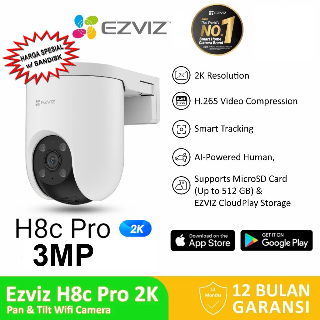 Jual EZVIZ H8C PRO 2K 3MP PAN TILT COLOR NIGHT Wi-Fi OUTDOOR CCTV 2-WAY ...