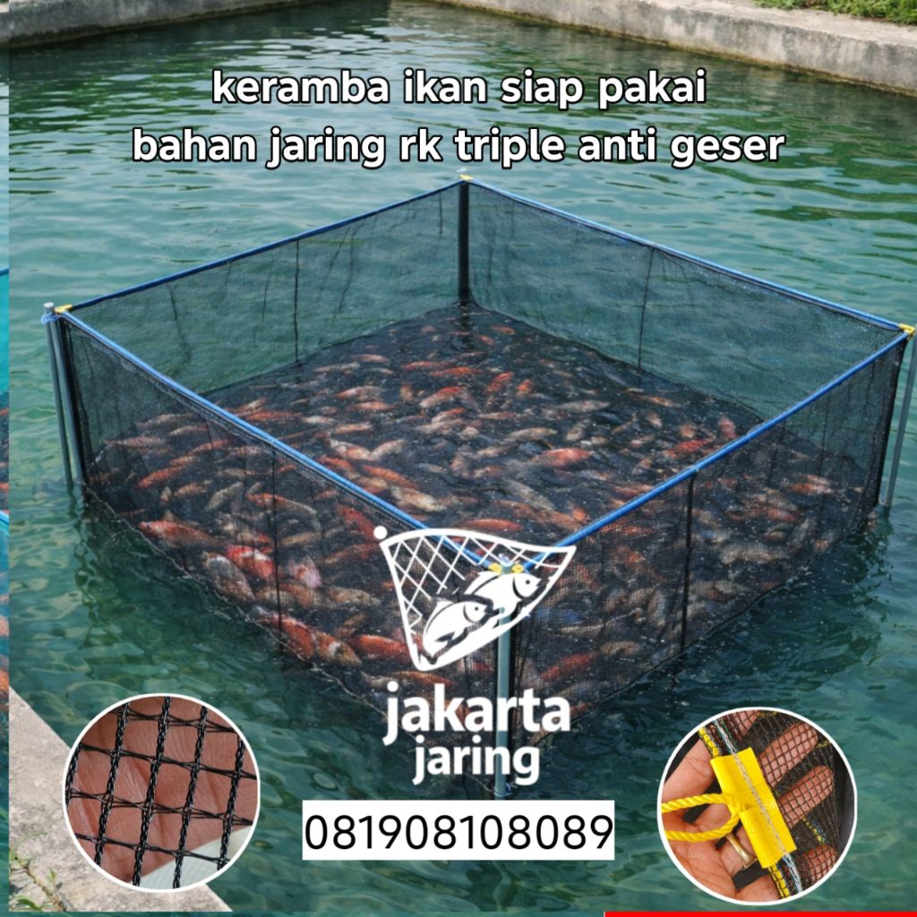 Jual jaring keramba ikan 3x1x1 jaring rk triple anti geser kolam ikan ...