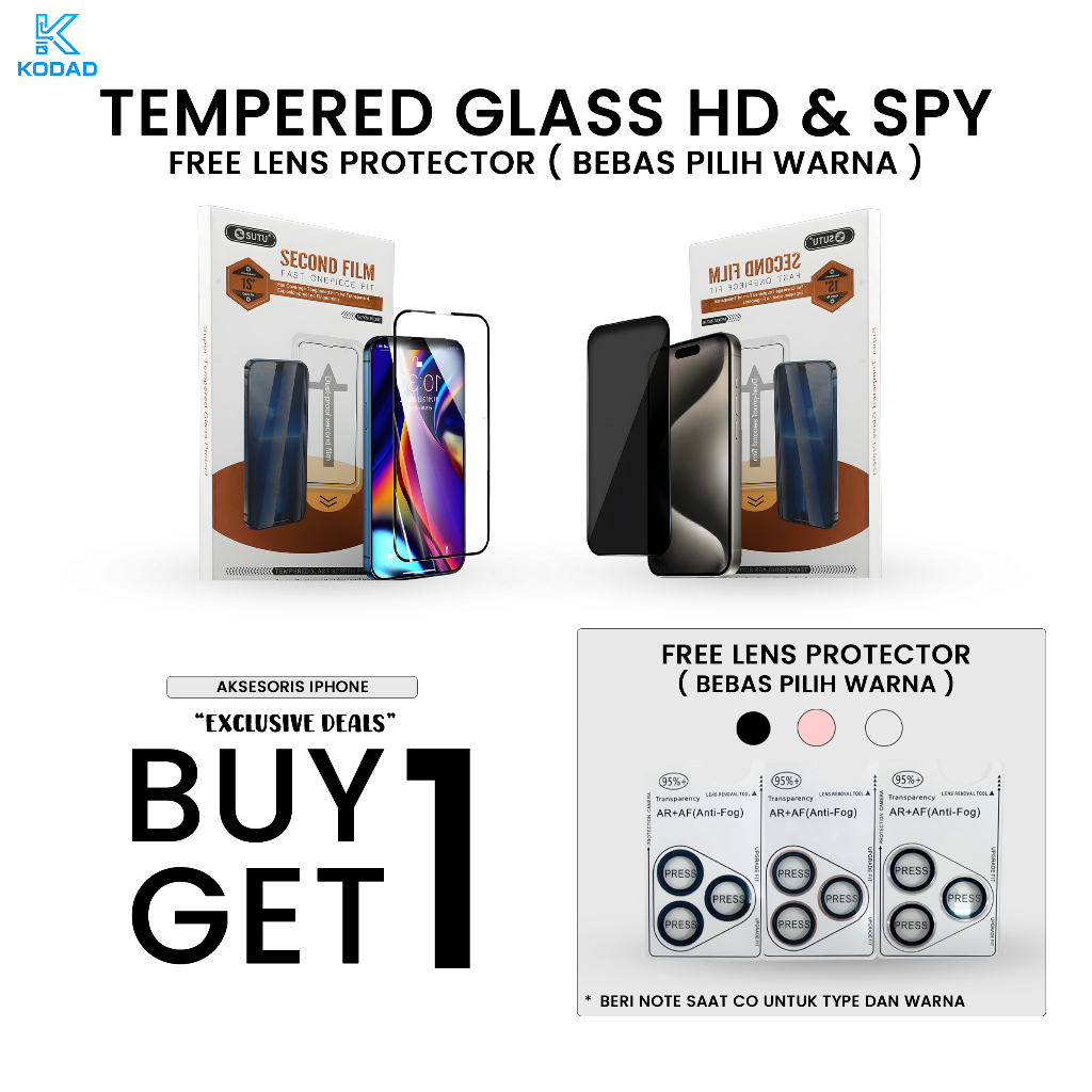 Jual (BUY 1 GET FREE) KODAD Tempered glass Anti SPY HD Clear for iPhone ...