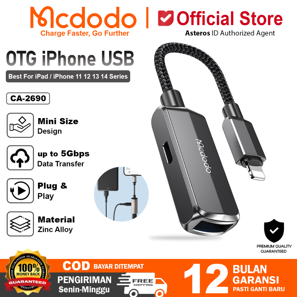 Jual MCDODO OTG Adapter For iPhone USB 3.0 to Lightning Support Hardisk ...