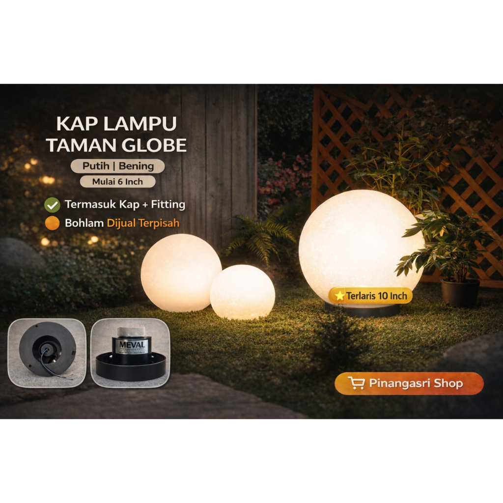 Jual Kap Lampu Taman Bulat Outdoor Globe – Tahan Air Cuaca UV – Putih ...