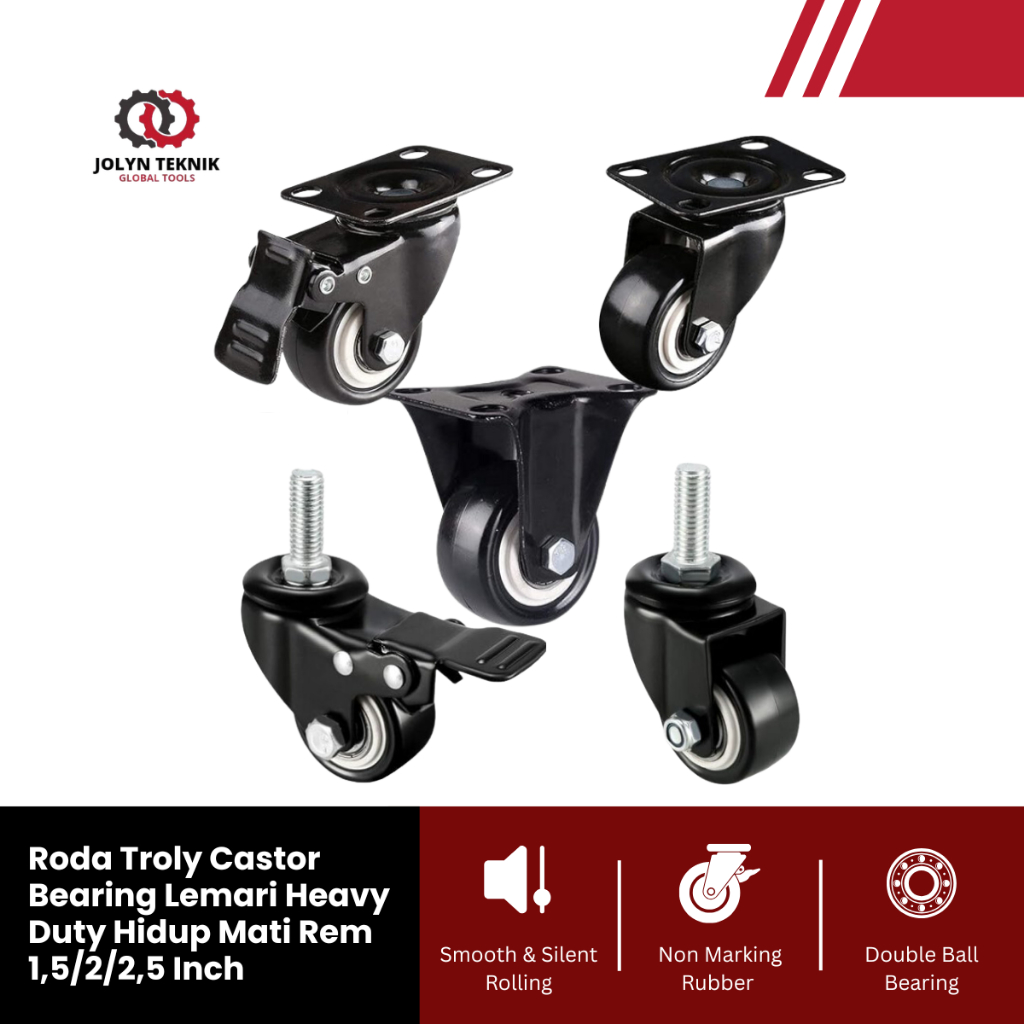 Jual RODA CASTER TROLY BEARING HITAM 1.5/2/2.5 INCH murah bagus UNTUK ...