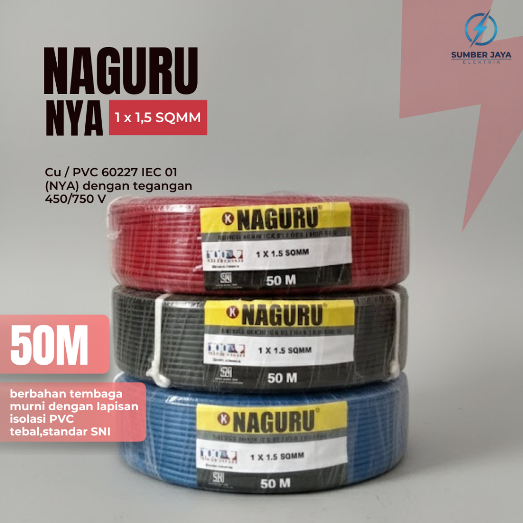 Jual NAGURU Kabel NYA 1.5mm x 50 Meter - Tembaga Murni Standar SNI ...