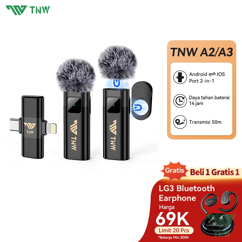 Jual TNW A2/A3 Wireless Microphone 2 In 1 Magnetic Lavalier Mikrofon HP ...