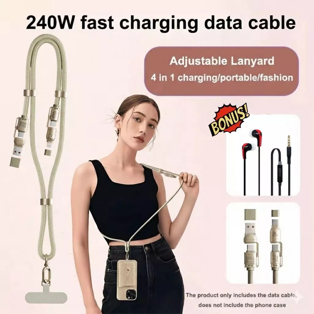 Jual Kabel Lanyard + Kabel Data Charging 4 in 1 240W Fast Charging Data ...