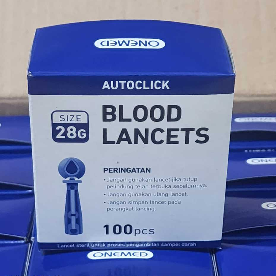 Jual BLOOD LANCET 28G ONEMED ISI 100 PCS / STERILE LANCET 28G ONEMED ...