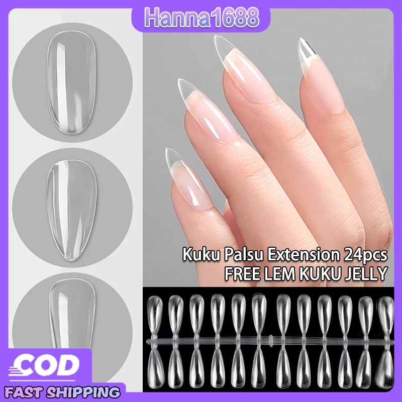 Jual 24pcs Kuku Palsu Extension FREE LEM UV Nail Art Akrilik DIY ...