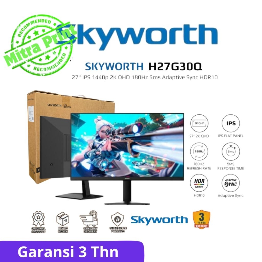 Jual LED Monitor Gaming Skyworth H27G30Q 27" IPS 2K QHD 180Hz 1ms HDMI ...