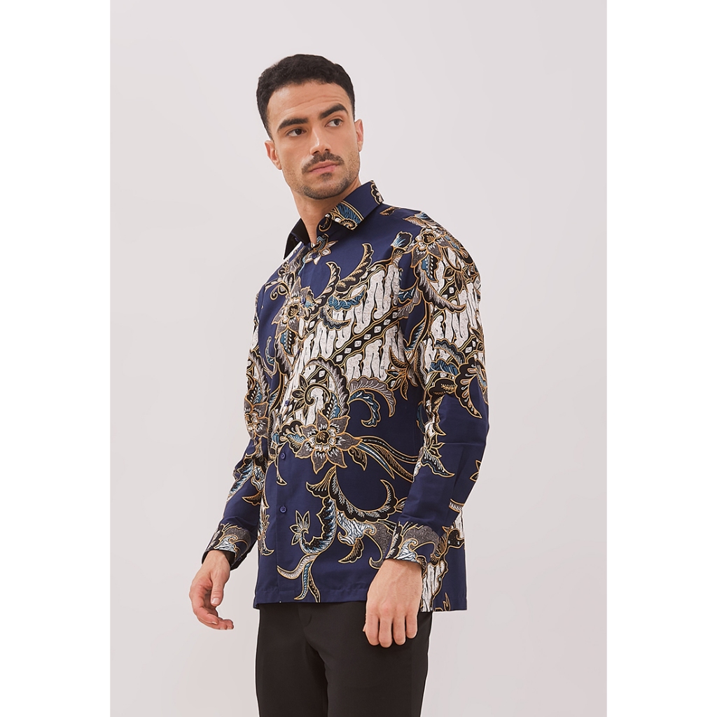 Jual Alisan Kemeja Lengan Panjang Batik Kombinasi 10792 Biru Slimfit ...