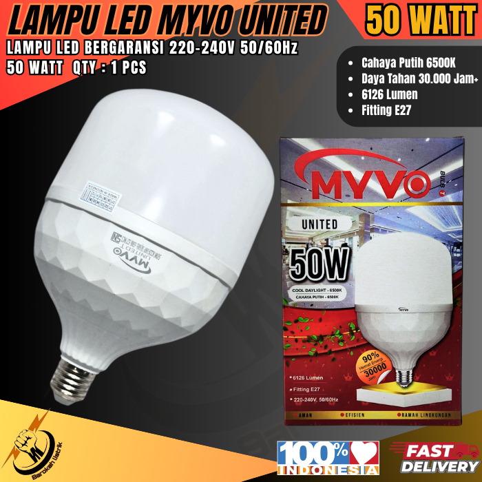 Jual Lampu LED 50W MYVO UNITED Super Terang / Bohlam LED Jumbo 50 Watt ...