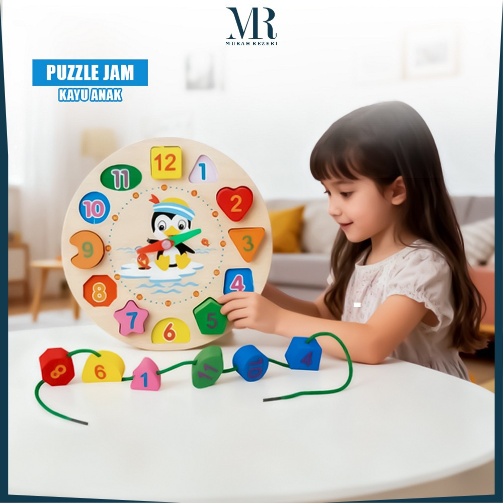 Jual Mainan Kayu Anak Puzzle Jam Kayu Motif Penguin Wooden Clock Game ...