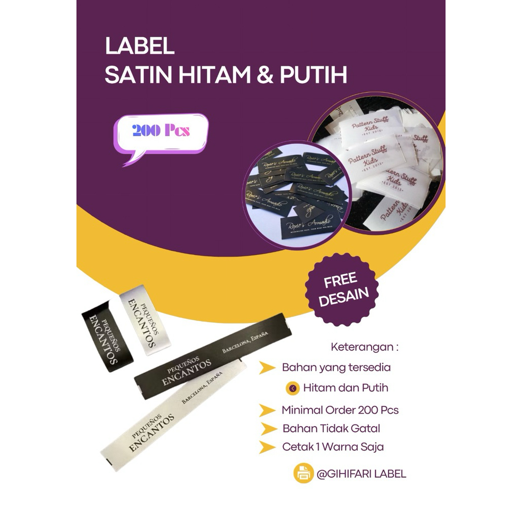 Jual (200pcs)label hijab satin hitam,label hijab ,label baju anak ...