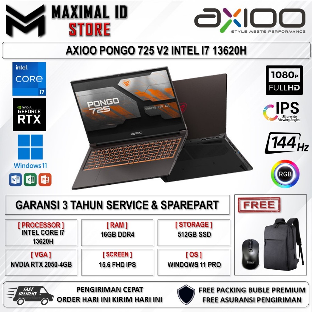 Jual Laptop Axioo Pongo 725 V2 Intel I7 13620H 16GB 512GB RTX2050-4GB ...