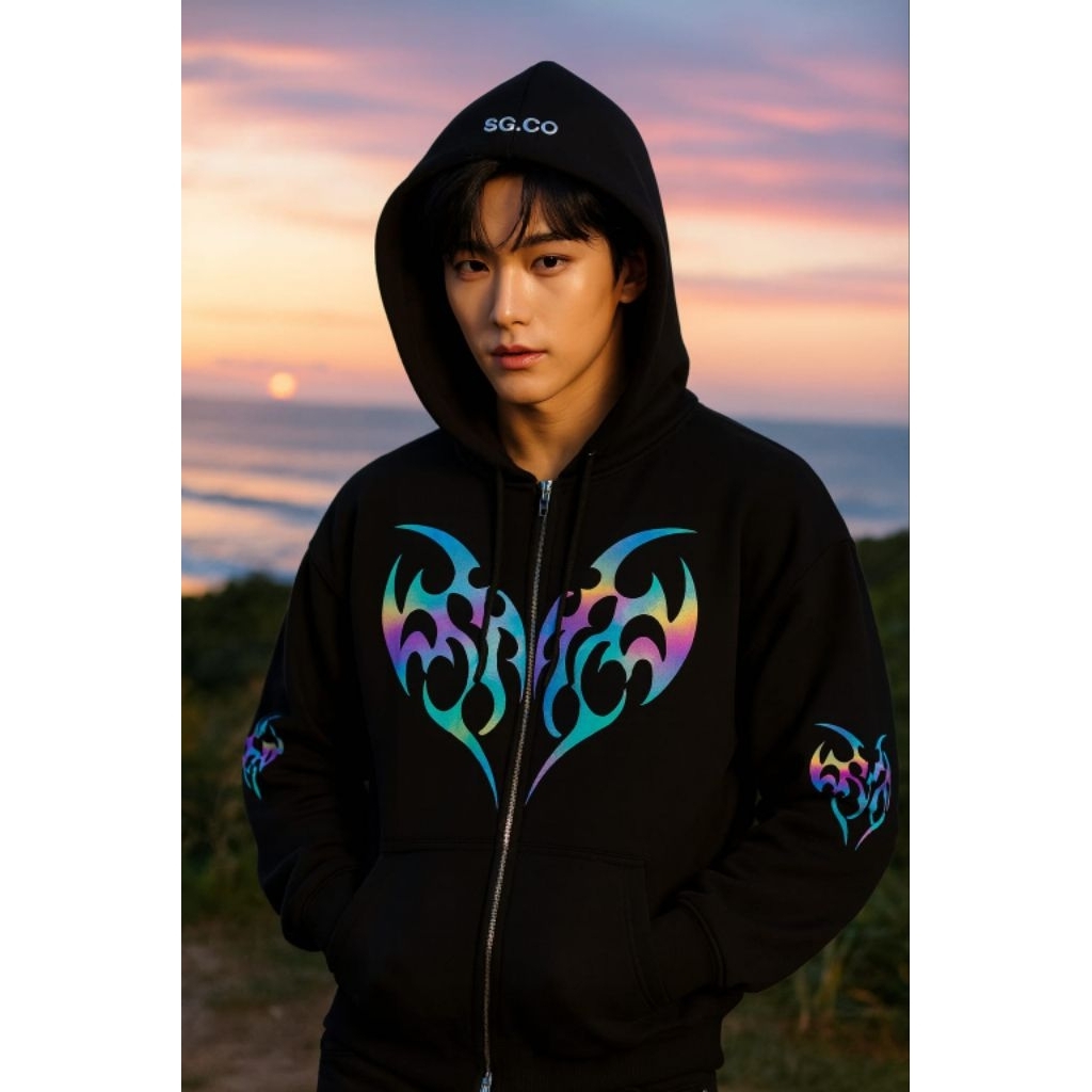 Jual Zipper Hoodie sablon nyala pelangi/rainbow black BL sanzzgengs Zip ...