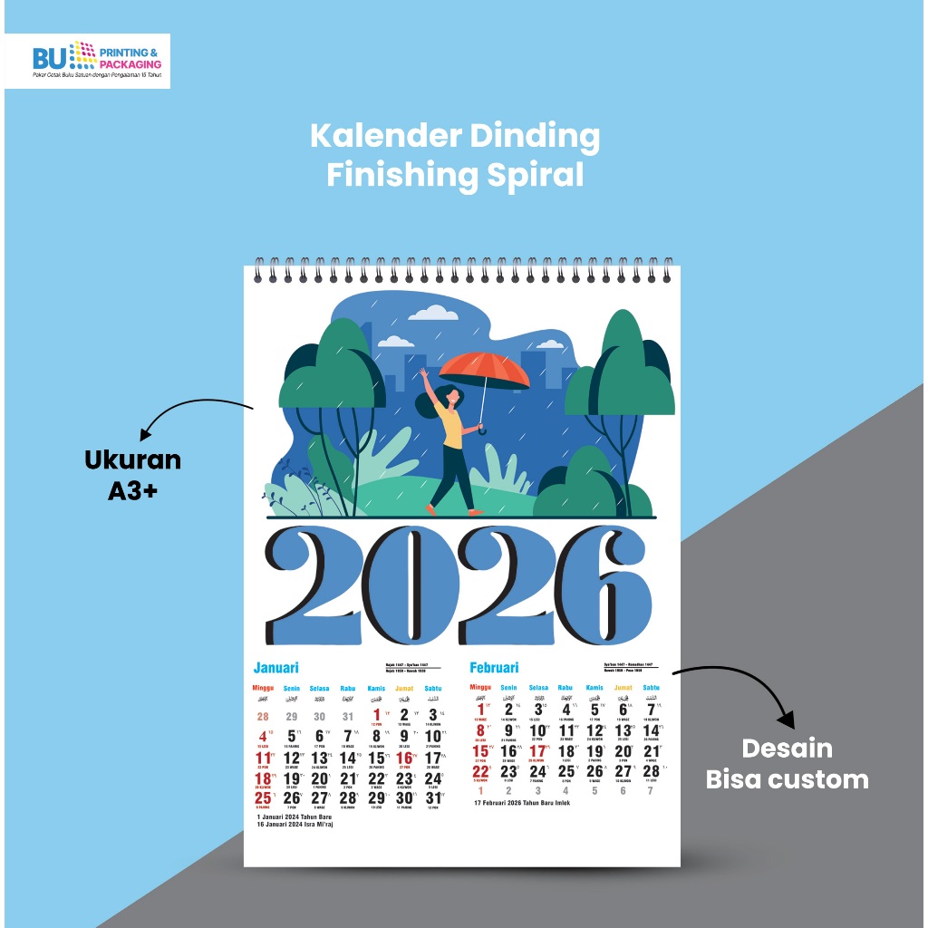 Jual Kalender Dinding Custom Desain A3+ | Cetak Full Color Finishing ...