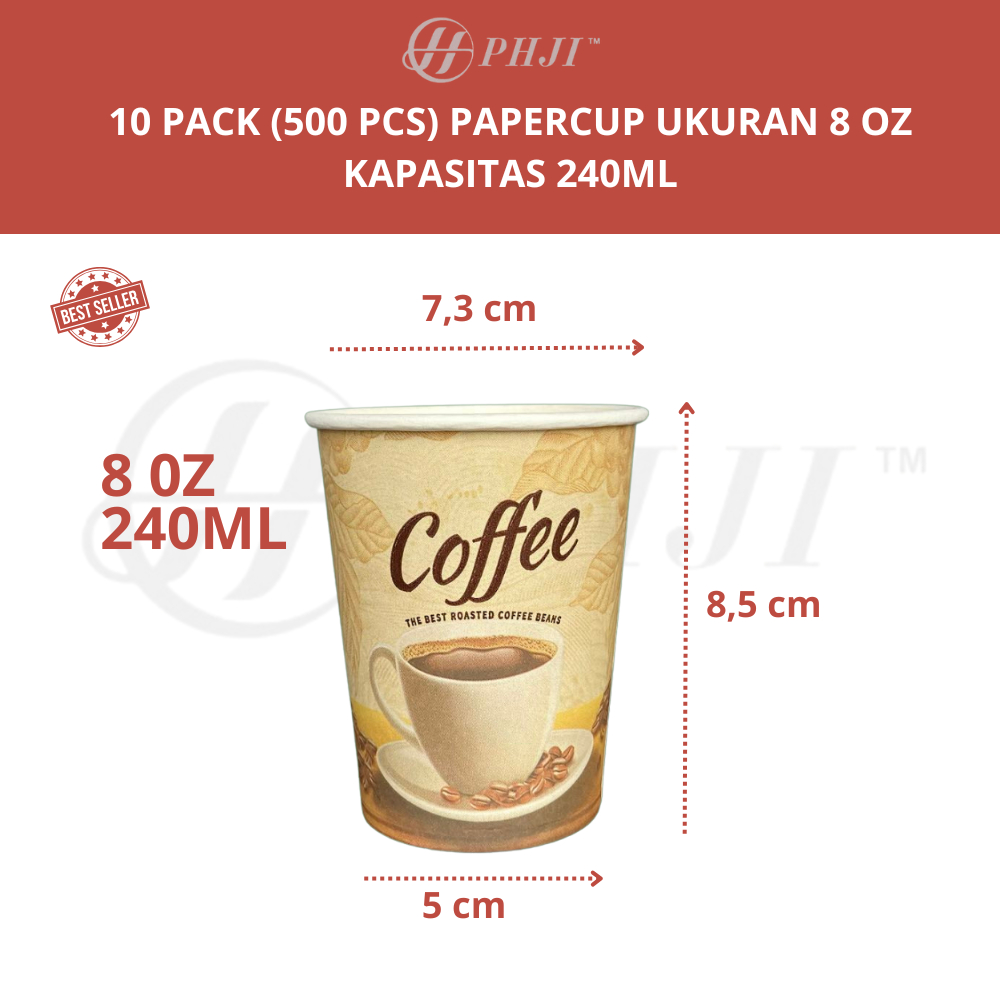 Jual 10 PACK [ ISI 500 PCS ] PAPERCUP 8 OZ (240 ML) GELAS KERTAS FULL ...
